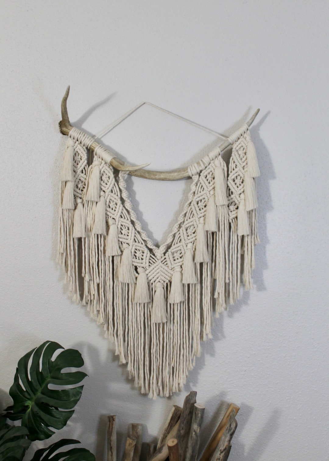 Elk Antler Macrame Wall Hanging Wall Art Boho Genuine - Etsy