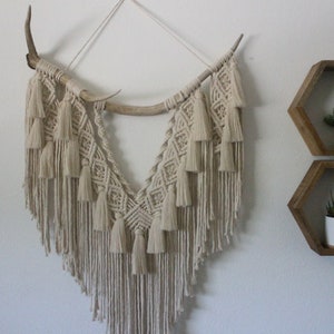 Elk antler macrame wall hanging wall art boho genuine | Etsy