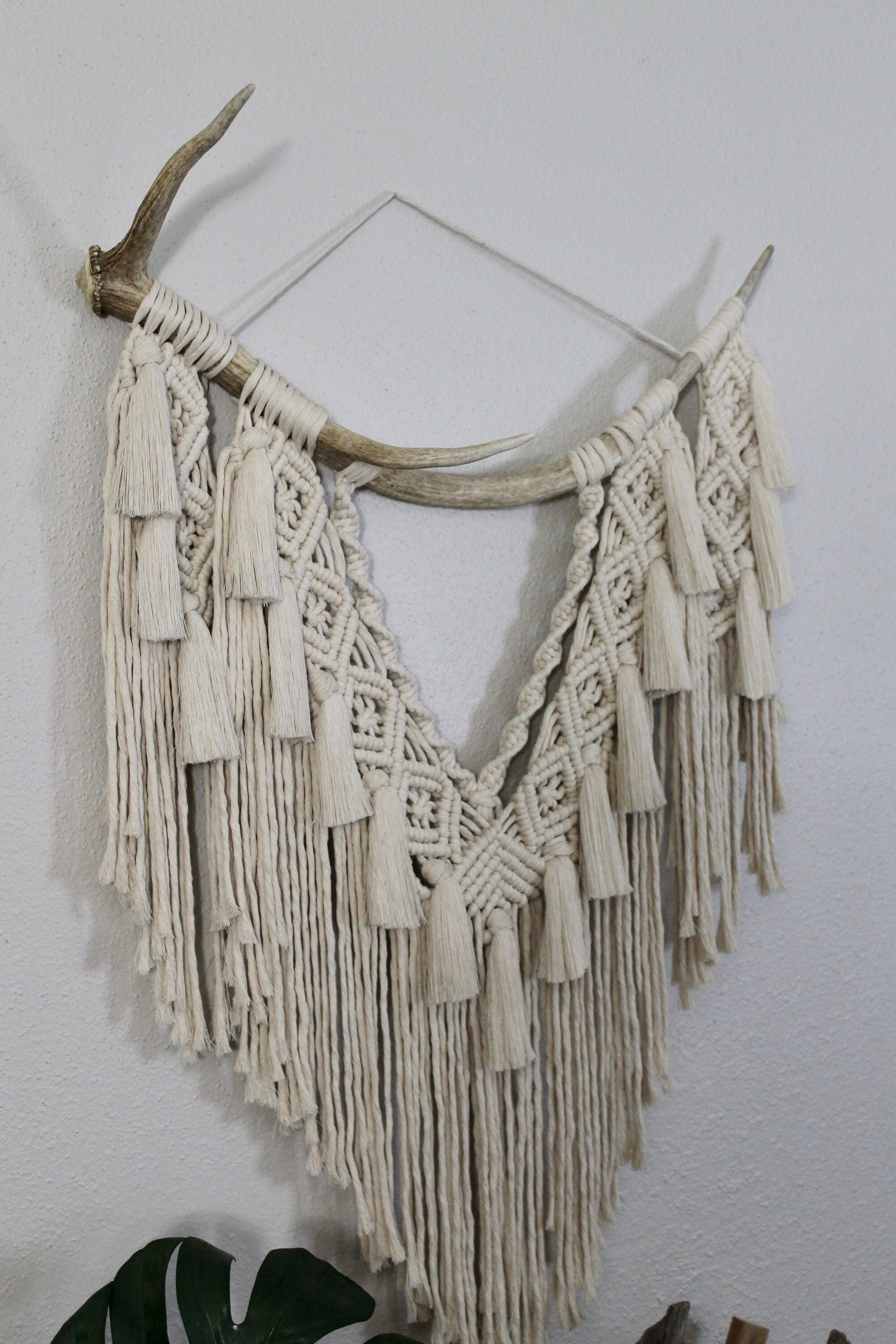 Elk Antler Macrame Wall Hanging Wall Art Boho Genuine - Etsy