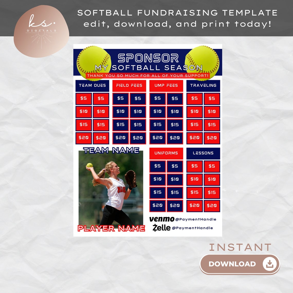 FULLY CUSTOMIZABLE Softball Fundraising Template - Softball Sponsor ...