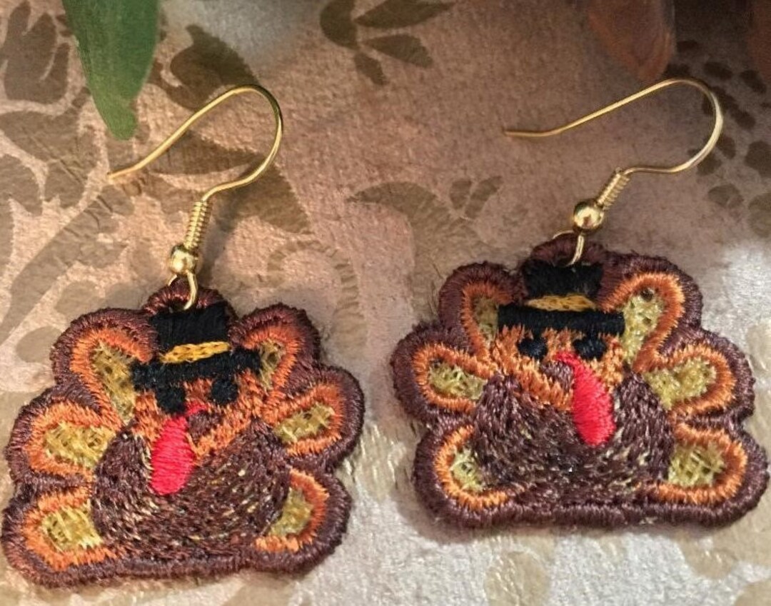 Embroidered Turkey Earrings/fsl Turkey Earrings/embroidered Holiday ...