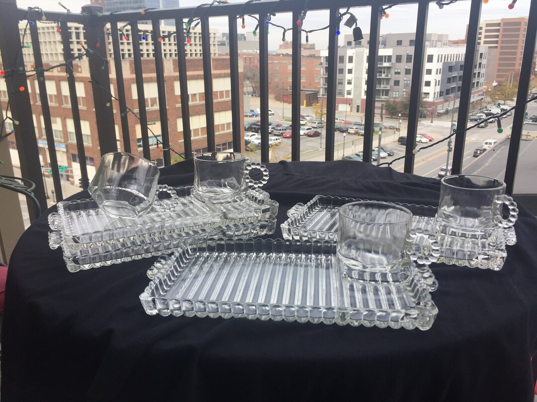 Vintage Crystal Glass Hostess Set - Trays and Cups - Etsy