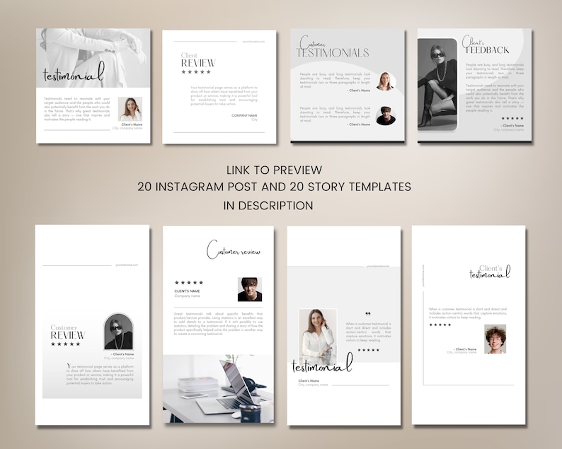 Client Testimonial Canva Template: Instagram Posts & Stories (digital ...