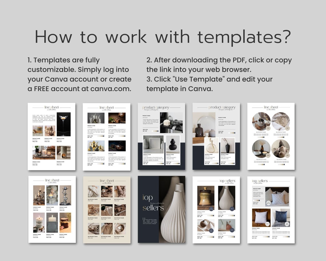 Wholesale Line Sheet Product Catalog Template Gift Guide Canva Editable ...