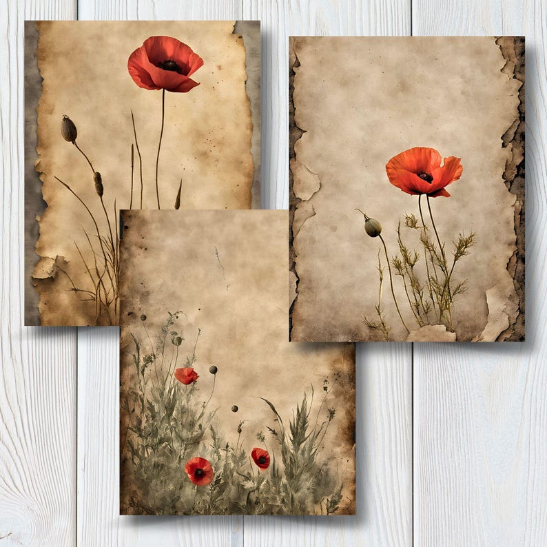 Printable Wild Red Poppy Pages for Junk Journal and Scrapbook | Shabby ...