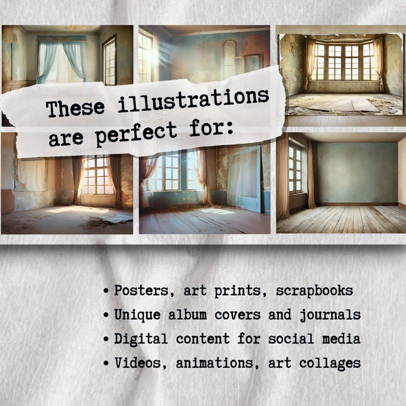 Distressed House: Empty Abandoned Rooms Backgrounds for Collage Sheet ...