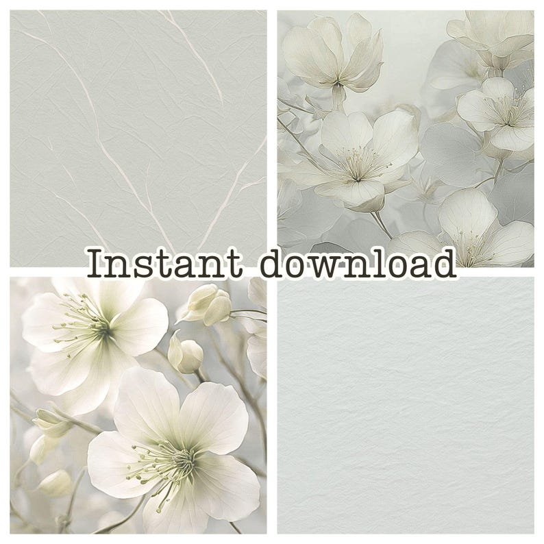 Sage Green Digital Paper Background Pack, Floral Scrapbook Journal Page ...