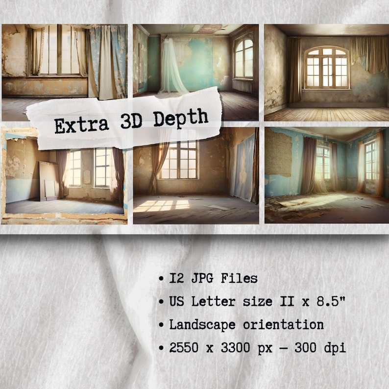 Distressed House: Empty Abandoned Rooms Backgrounds for Collage Sheet ...
