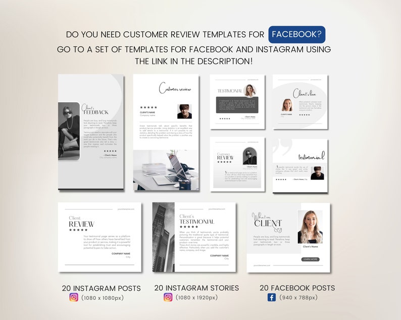 Client Testimonial Canva Template: Instagram Posts & Stories (digital ...