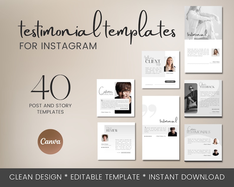 Client Testimonial Canva Template: Instagram Posts & Stories (digital ...