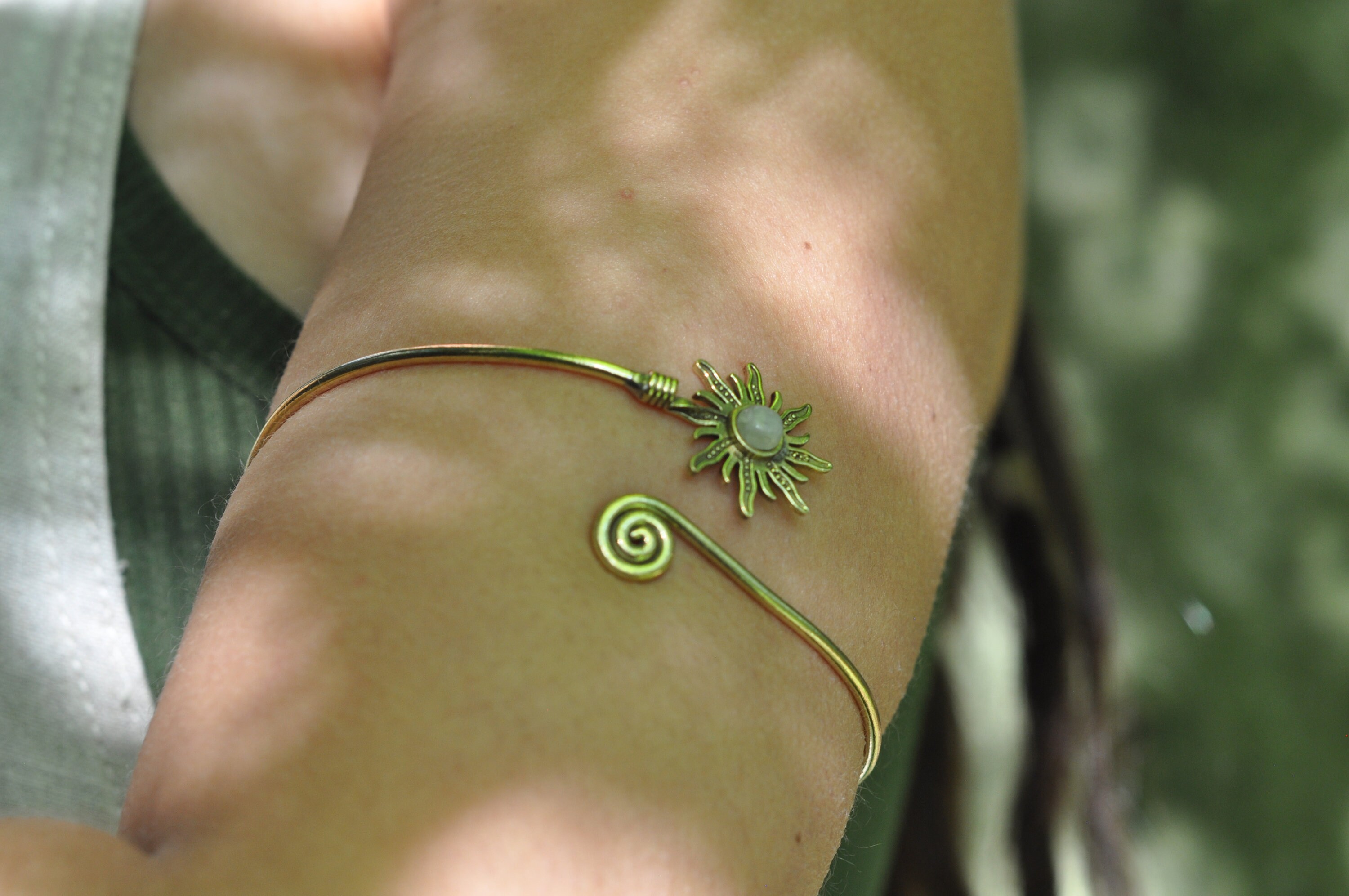 Moonstone Sun Armlet | Tribal Spiral Arm Band Cuff | Gypsy Hippy Boho India