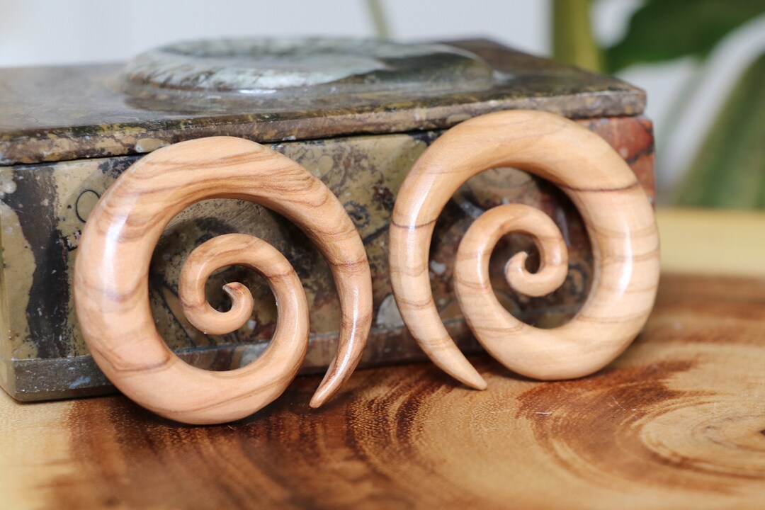 Olive Wood | Spiral Ear Expanders | 4, 6, 8, 10 & 12mm | Sold ...