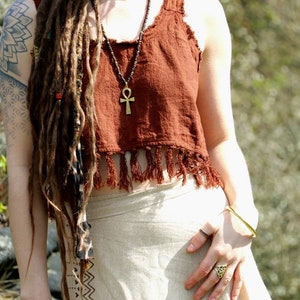 Tassel Earthy Crop Top | Raw Cotton | Rust Red | Forest Green - Etsy