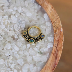 Ornate Abalone Shell Brass Septum Ring | 1mm / 18 Gauge - Etsy