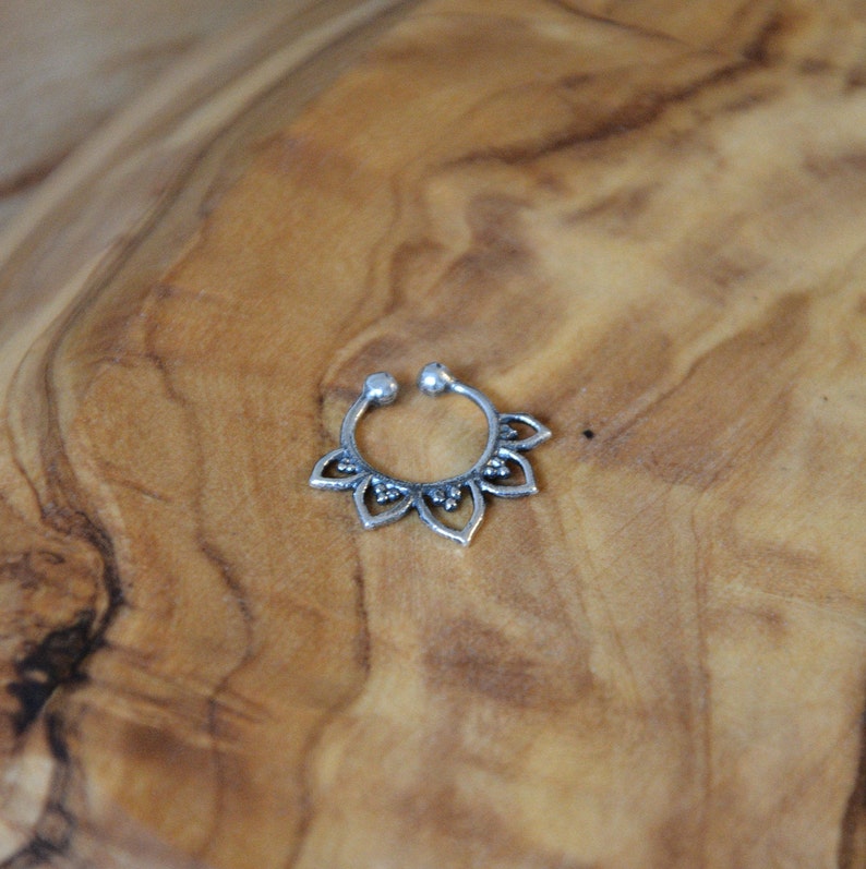 Lotus Flower False Septum Ring | Brass & Sterling Silver - Etsy