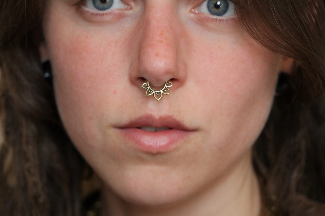 Lotus Flower Septum Ring | Brass & Sterling Silver | 1mm / 18 Gauge - Etsy