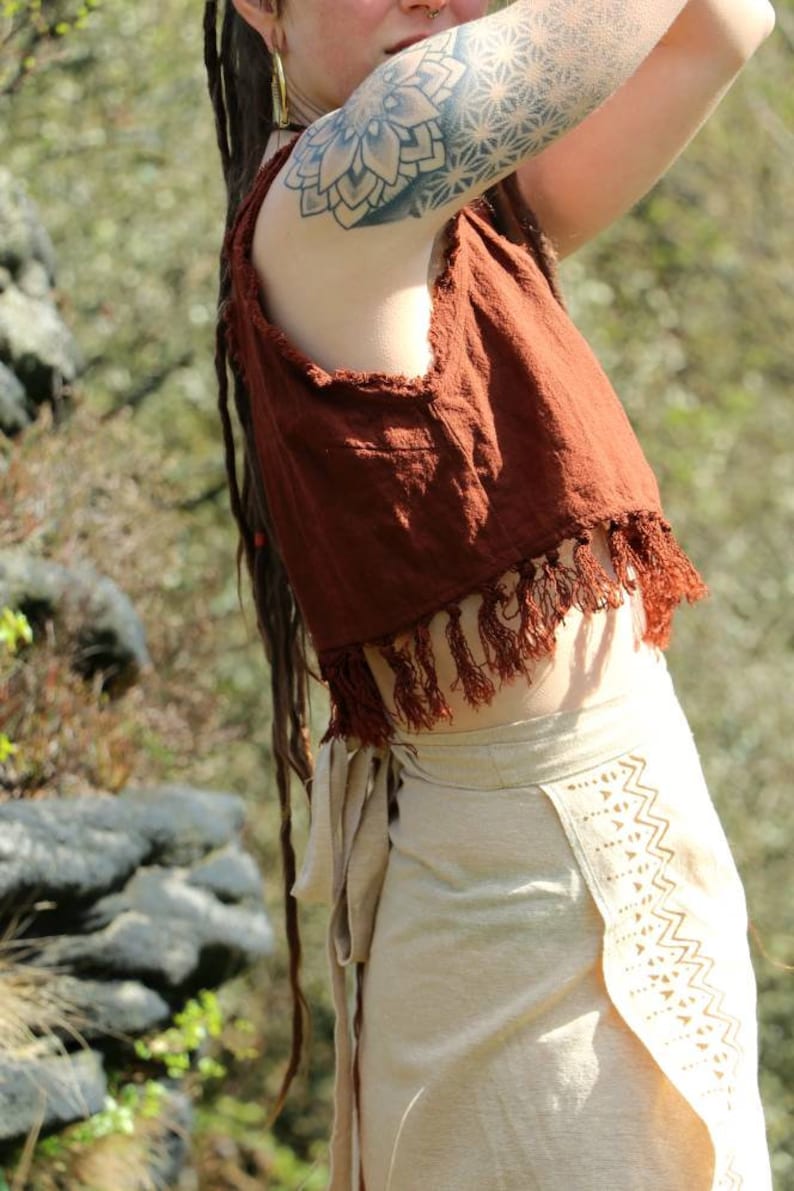 Tassel Earthy Crop Top | Raw Cotton | Forest Green | Rust Red - Etsy
