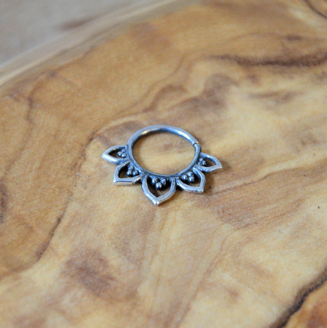 Lotus Flower Septum Ring | Sterling Silver & Brass | 1mm / 18 Gauge - Etsy