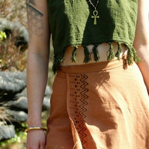Tassel Earthy Crop Top | Raw Cotton | Forest Green | Rust Red - Etsy