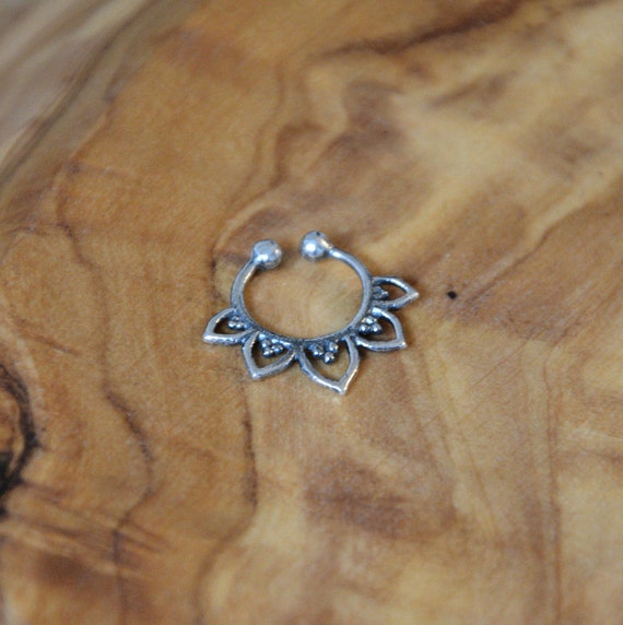 Lotus Flower False Septum Ring Brass & Sterling Silver | Etsy