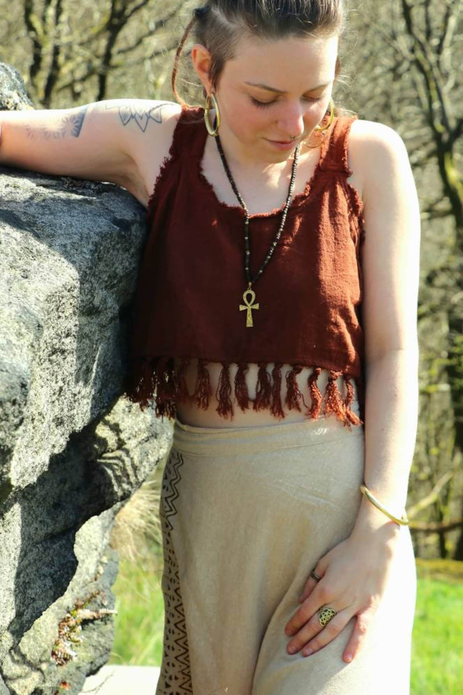 Tassel Earthy Crop Top | Raw Cotton | Rust Red | Forest Green - Etsy