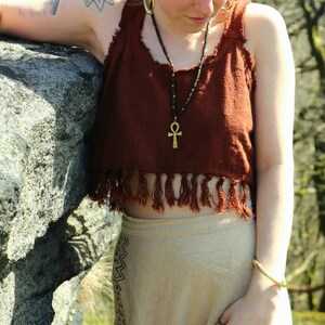 Tassel Earthy Crop Top | Raw Cotton | Rust Red | Forest Green - Etsy