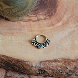 Ornate Abalone Shell Brass Septum Ring | 1mm / 18 Gauge - Etsy