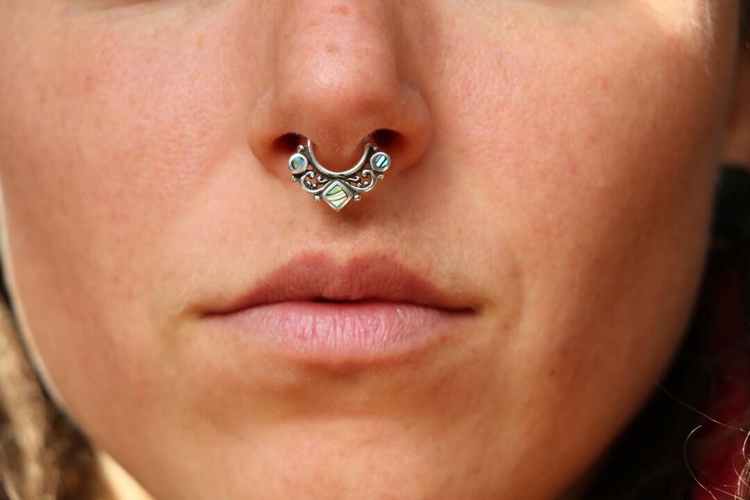 Ornate Abalone Shell Brass Septum Ring 1mm / 18 Gauge - Etsy