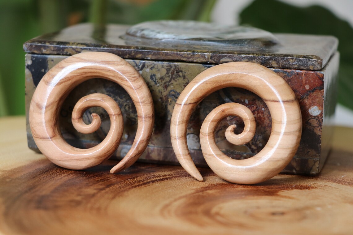 Olive Wood | Spiral Ear Expanders | 4, 6, 8, 10 & 12mm | Sold ...