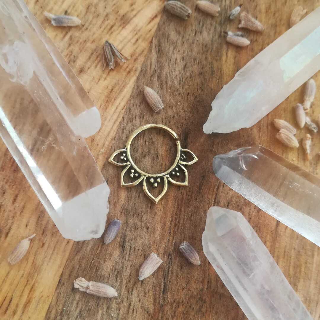 Lotus Flower Septum Ring | Brass & Sterling Silver | 1mm / 18 Gauge - Etsy