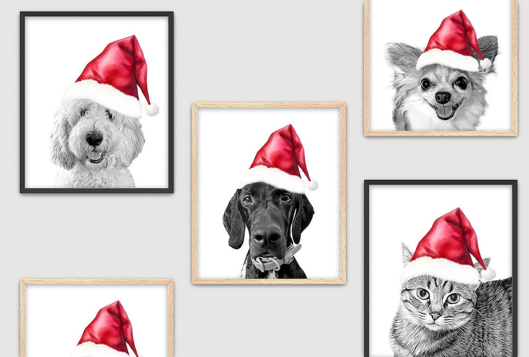 Watercolor Pet Portrait With Santa Hat, Christmas Dog Portrait, Gift ...