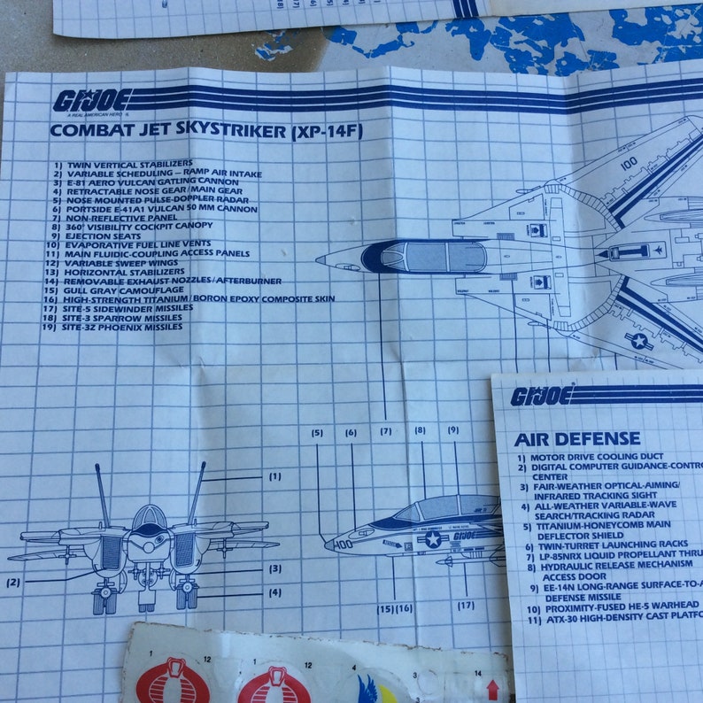 Vintage GI Joe Vehicle Blueprints and Sticker Sheet Lot, 1980's GI Joe ...