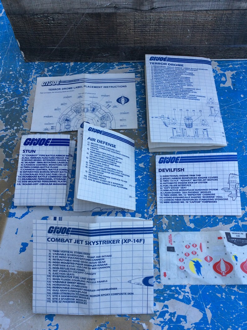 Vintage GI Joe Vehicle Blueprints and Sticker Sheet Lot, 1980's GI Joe ...