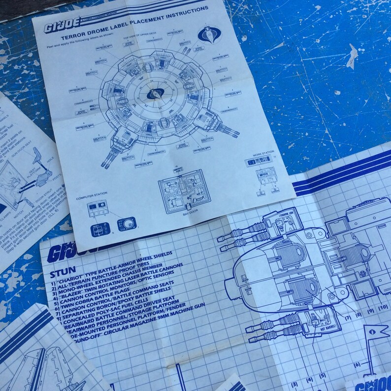 Vintage GI Joe Vehicle Blueprints and Sticker Sheet Lot, 1980's GI Joe ...