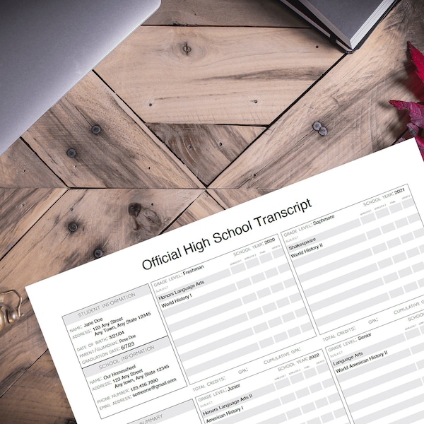 High School Transcript Template - Etsy