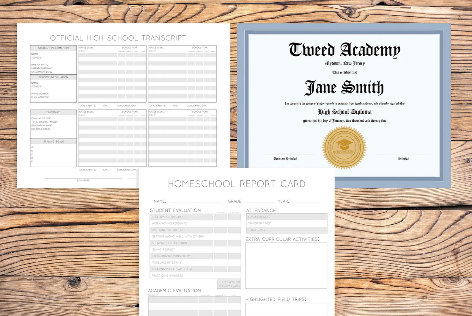 Homeschool Transcript, Report Cards, and Diploma Printable College ...