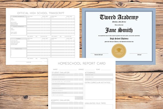 Homeschool Transcript Report Cards and Diploma Printable - Etsy