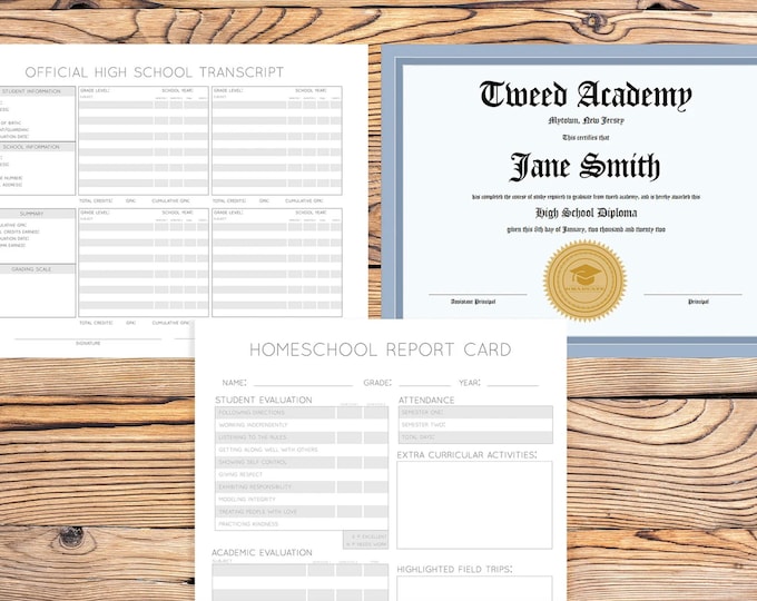 Homeschool Transcript Report Cards and Diploma Printable - Etsy