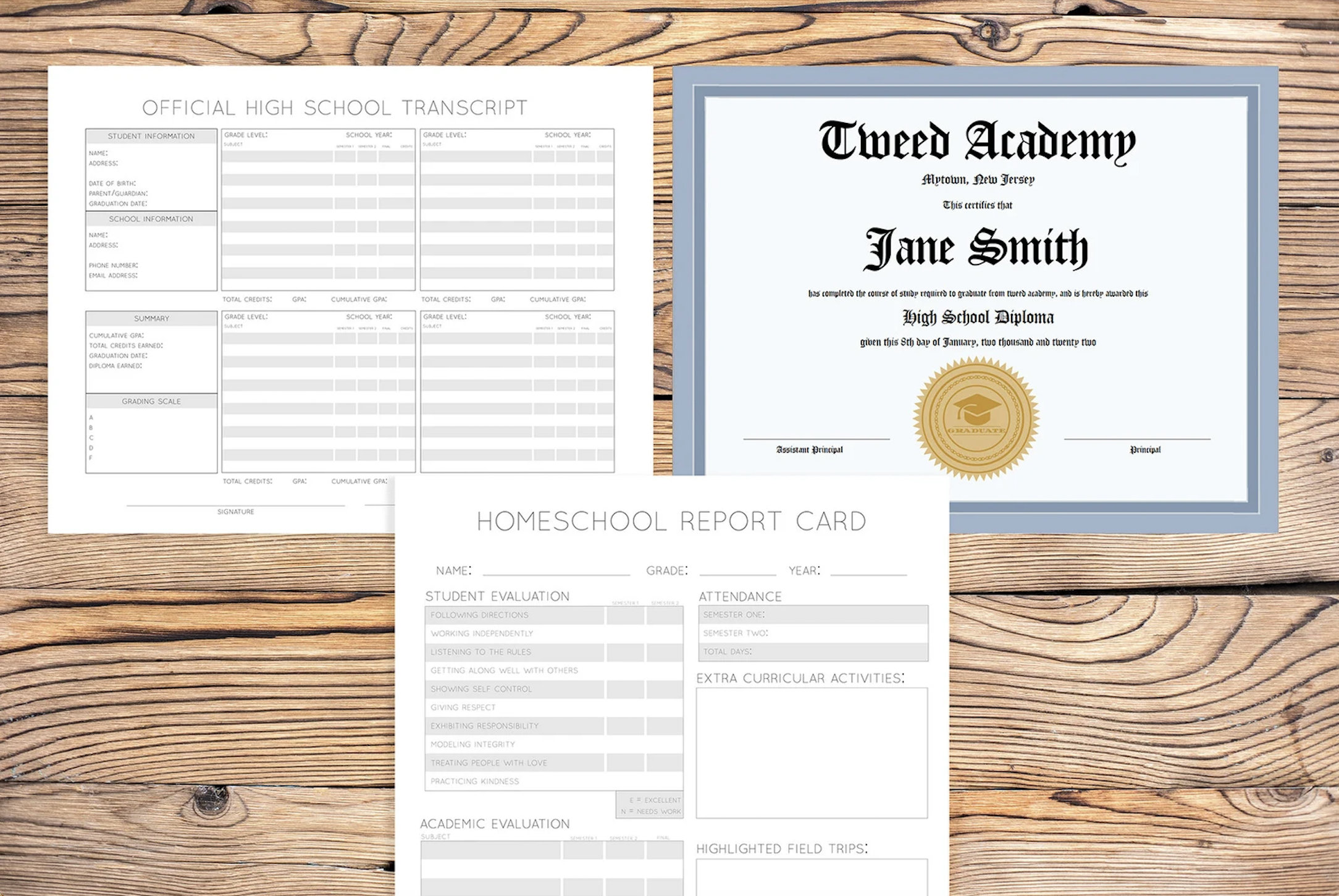 Homeschool Transcript, Report Cards, and Diploma Printable College ...