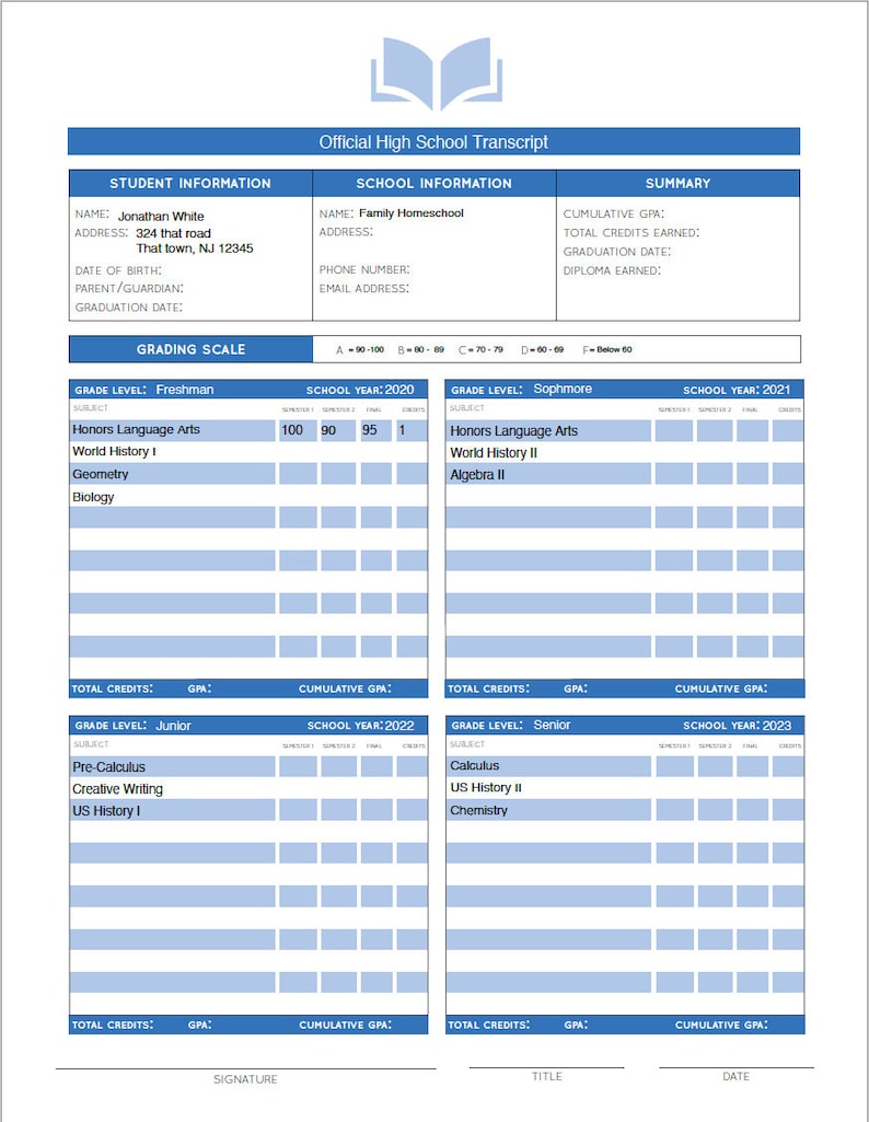 Homeschool Transcript EDITABLE Printable | Homeschool Supplies | Record ...