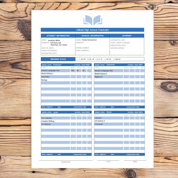 Homeschool Transcript - Etsy