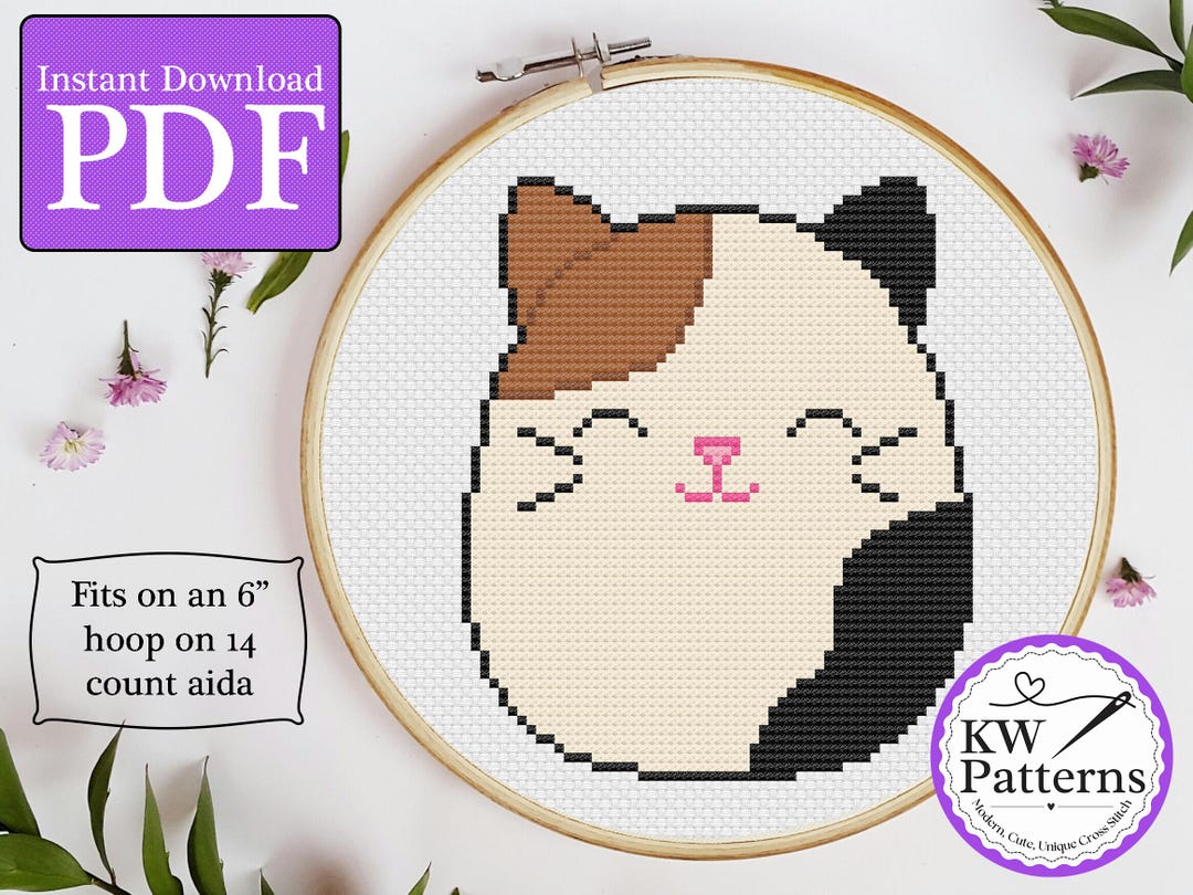 Calico Cat Squish Plushie Cross Stitch Pattern | Baby Room Decor | 6 ...