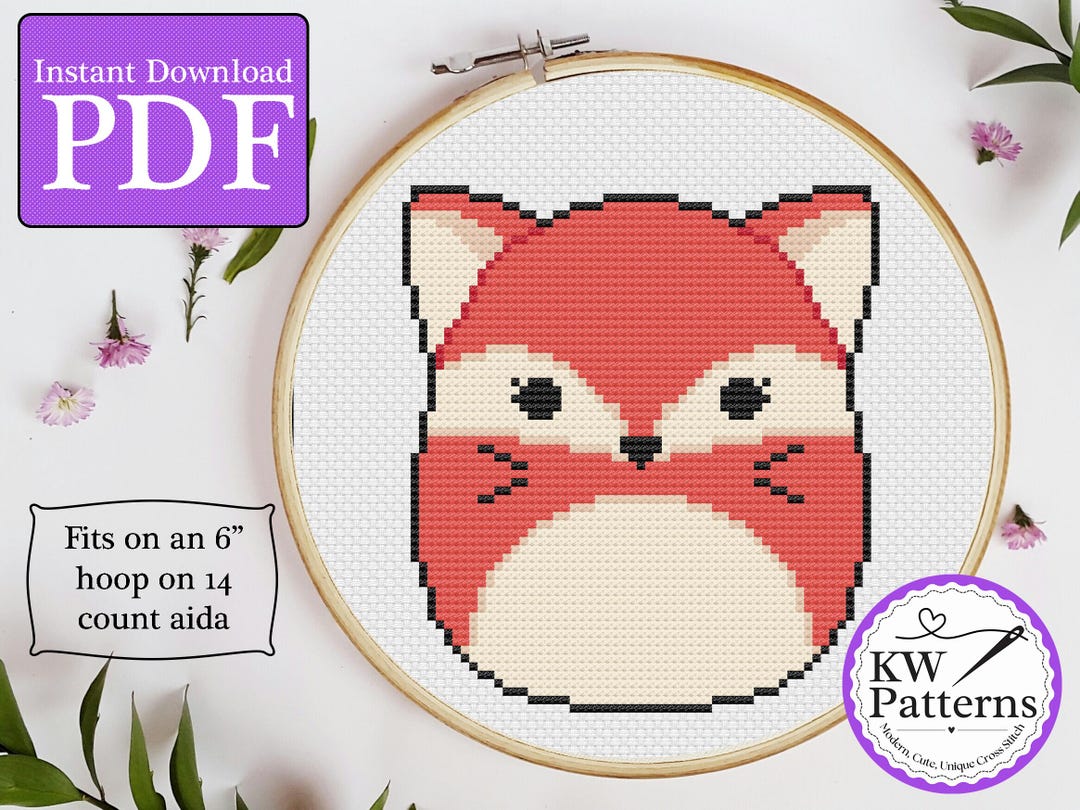 Red Fox Squish Plushie Cross Stitch Pattern | Baby Room Decor | 6-inch ...