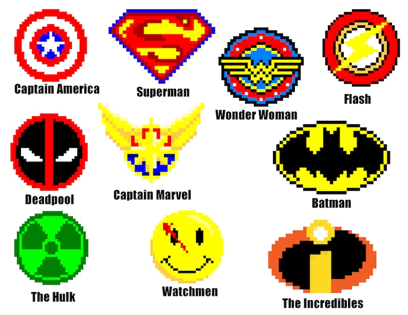 Perler Bead Pattern Pack: Superhero Logos - Etsy Singapore