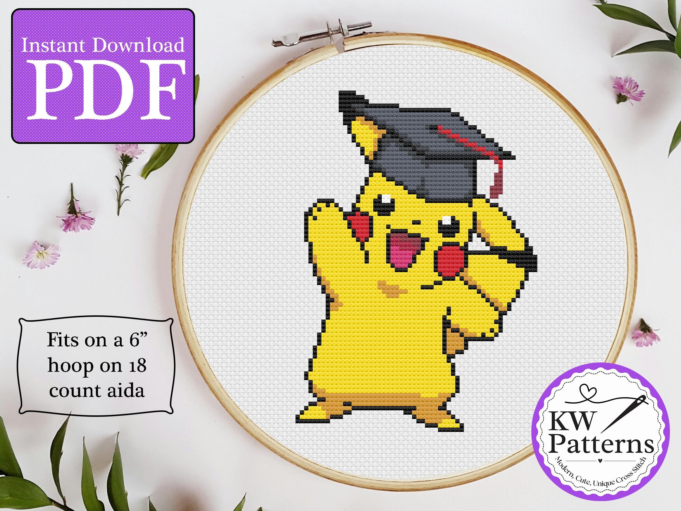 Graduation Cap Pikachu Cross Stitch Pattern | 6 Inch Hoop 18 Count Aida ...