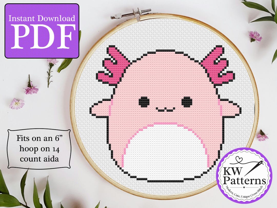 Pink Axolotl Plushie Cross Stitch Pattern | Archie | Squishmallow Lover ...