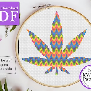 Psychedelic Weed Leaf Cross Stitch Pattern | Cannabis | Marijuana Leaf ...