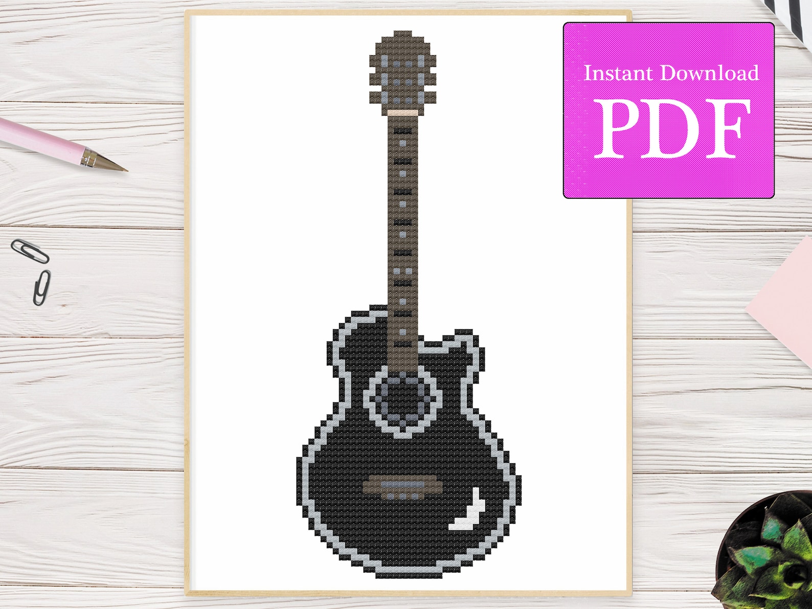 Black Acoustic Guitar Cross Stitch Pattern - Etsy