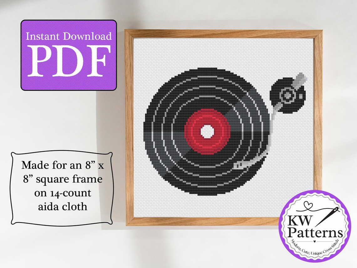 Minimalist Record Player Cross Stitch Pattern: Home Office Decor (PDF ...