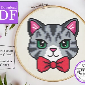 Silver Tabby Cat in Bow Tie Cross Stitch Pattern (PDF Pattern) - Etsy